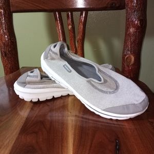 Skechers Shoes | Skechers Silver Weaved Slip On Sneakers Sz 85 | Poshmark